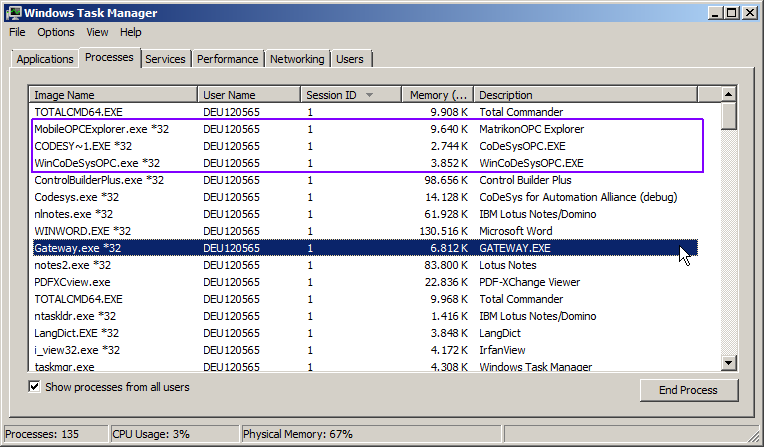 Check processes with windows task manager