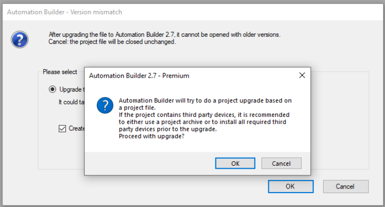 Upgrade a project to a new Automation Builder version or profile